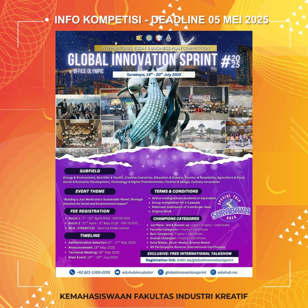 [ INFO KOMPETISI ] Deadline : 05 Mei 2025 More : desty.page/kemahasiswaan_fik